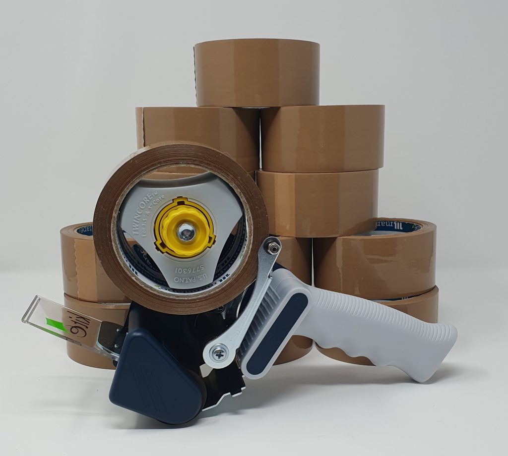 PREMIUM QUALITY PACKAGING TAPE GUN + 12 ROLLS OF BROWN PACKING TAPE ...