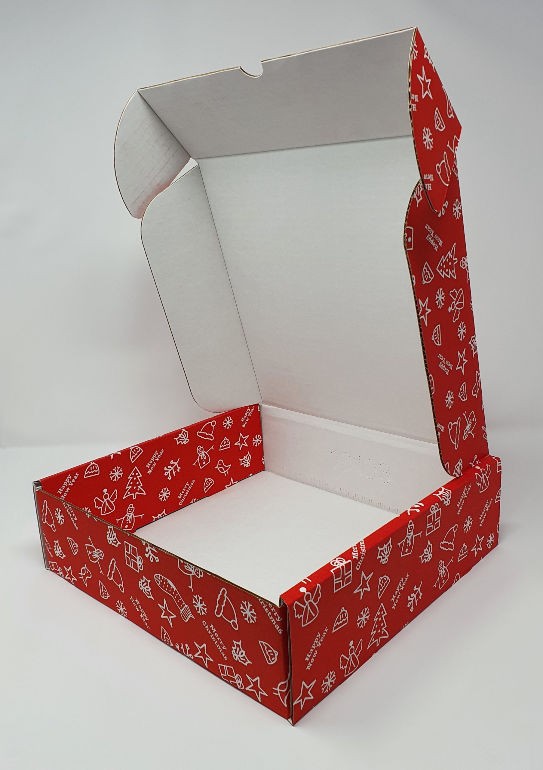 CHRISTMAS Die Cut Parcel Box b-Flute - 250 x 250 x 75mm (10 x 10 x 3 ...